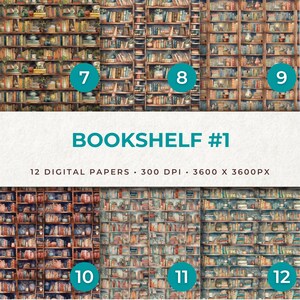 Bookshelf Digital Paper Pack - Set of 24 High-quality JPEG Files ...