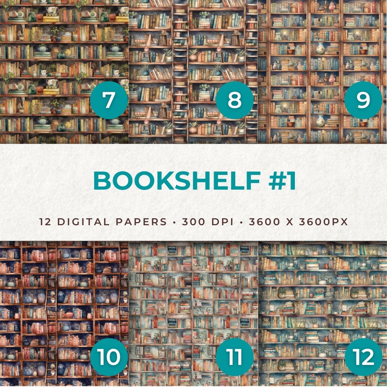 Bookshelf Digital Paper Pack - Set of 24 High-quality JPEG Files ...
