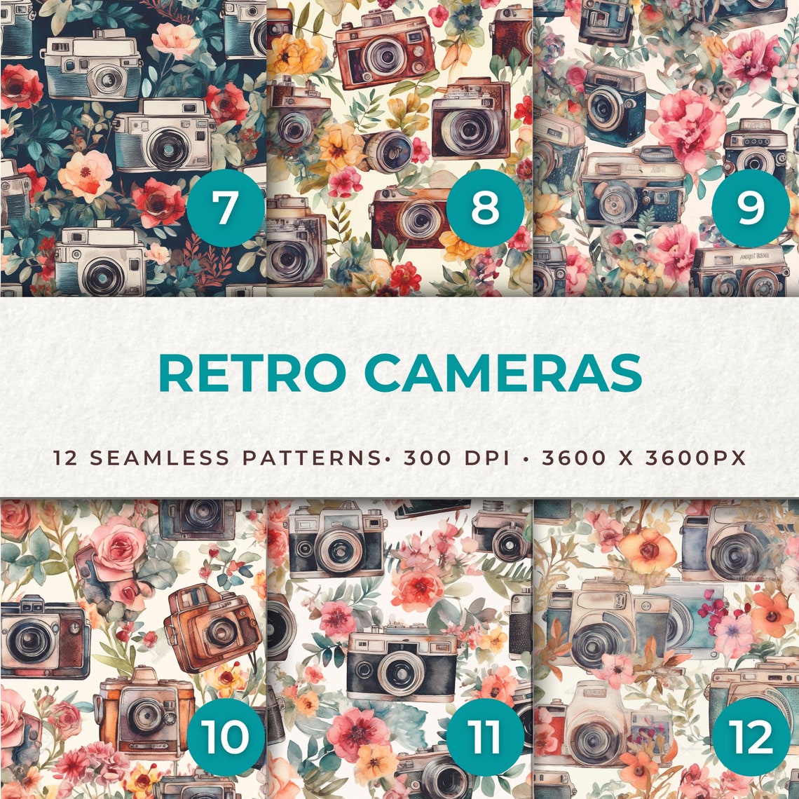 Retro Cameras Digital Paper Pack Vintage Camera Pattern for ...