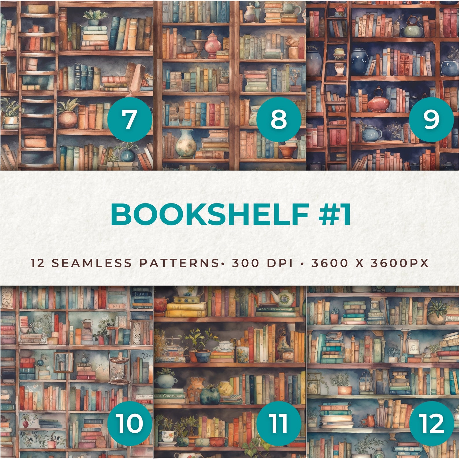 Bookshelf Digital Paper Pack - Set of 24 High-quality JPEG Files ...