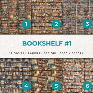 Bookshelf Digital Paper Pack - Set of 24 High-quality JPEG Files ...