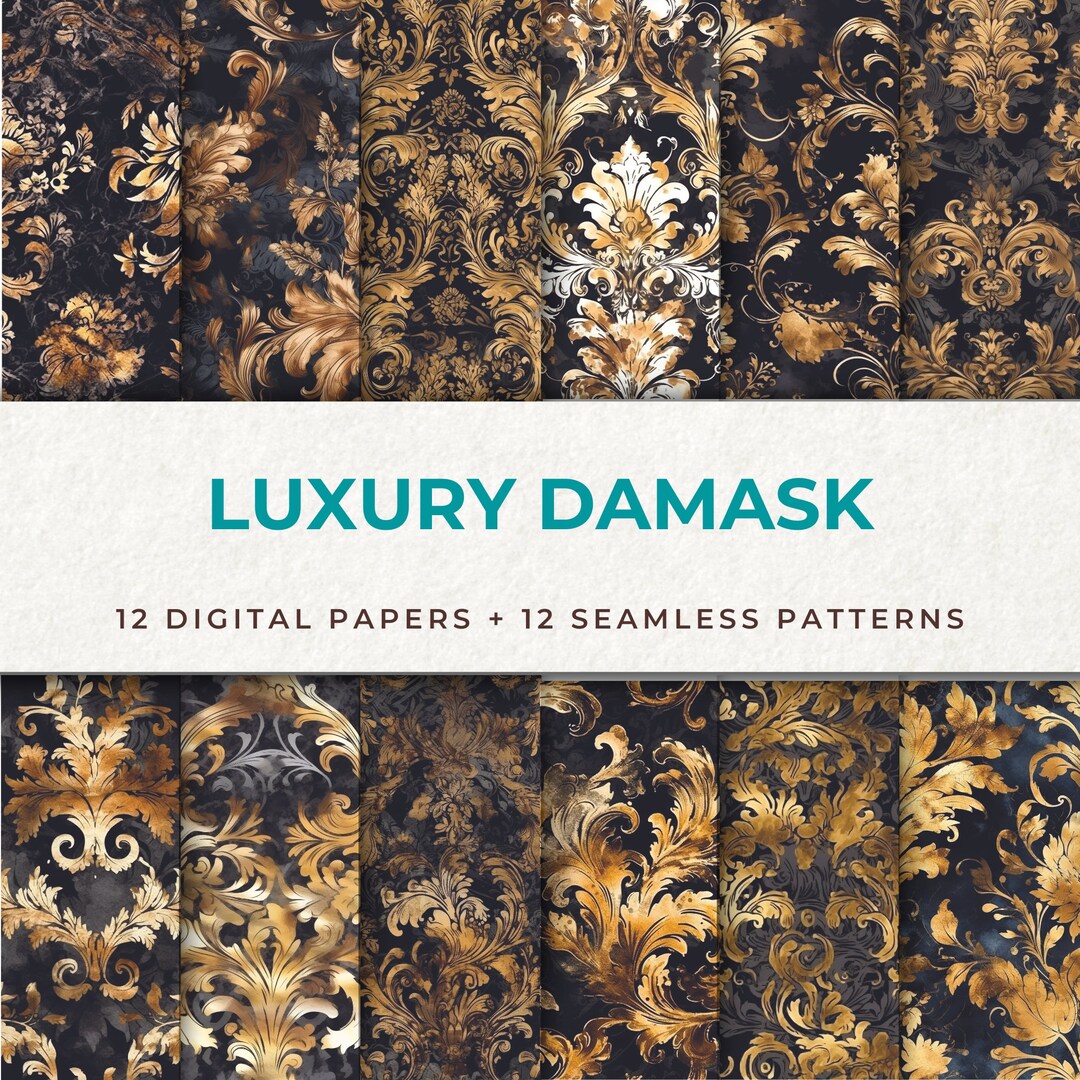 Gold Black Luxury Damask Digital Papers - Perfect for Elegant Designs ...