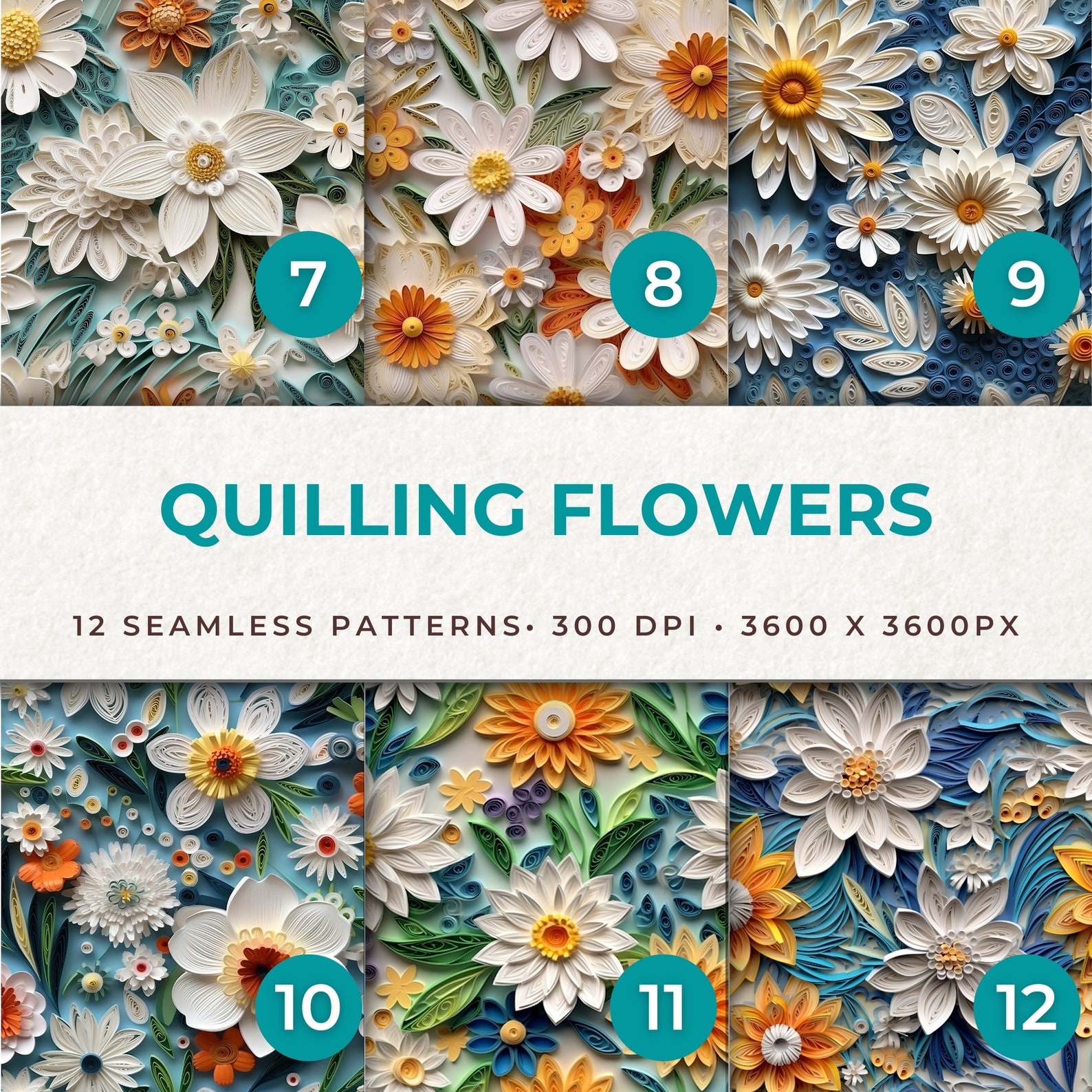 Colorful Quilling Flowers: 12 Digital Papers for Delicate and Artistic ...