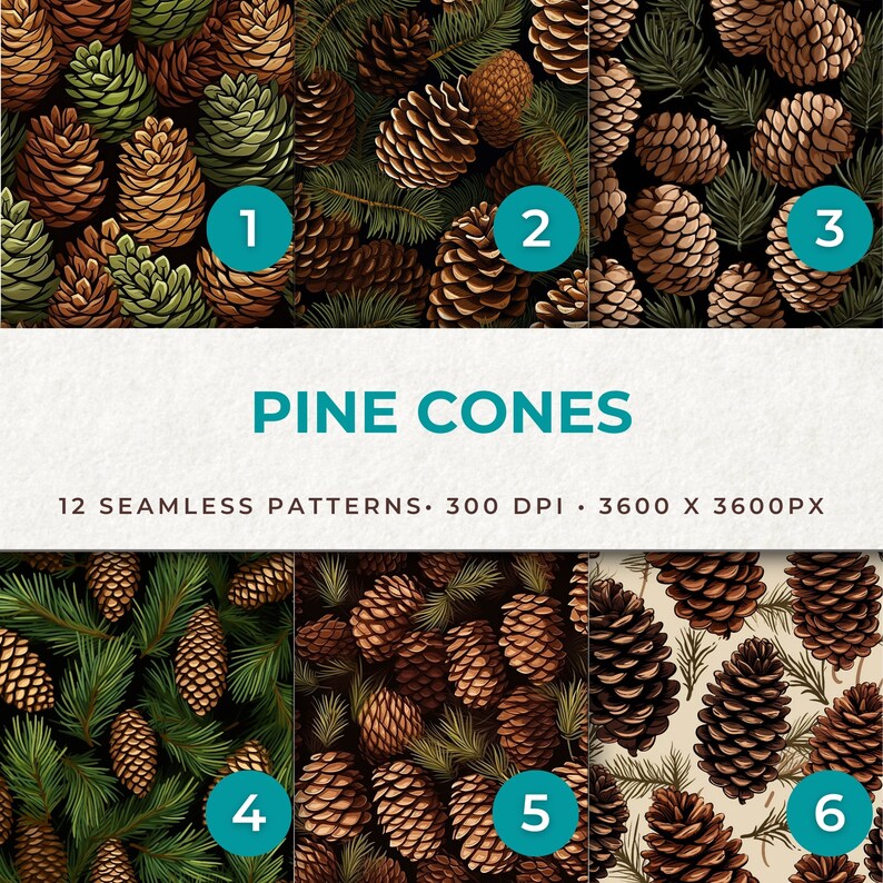 Traditional Pine Cones Digital Papers - Rustic Seamless Patterns for ...
