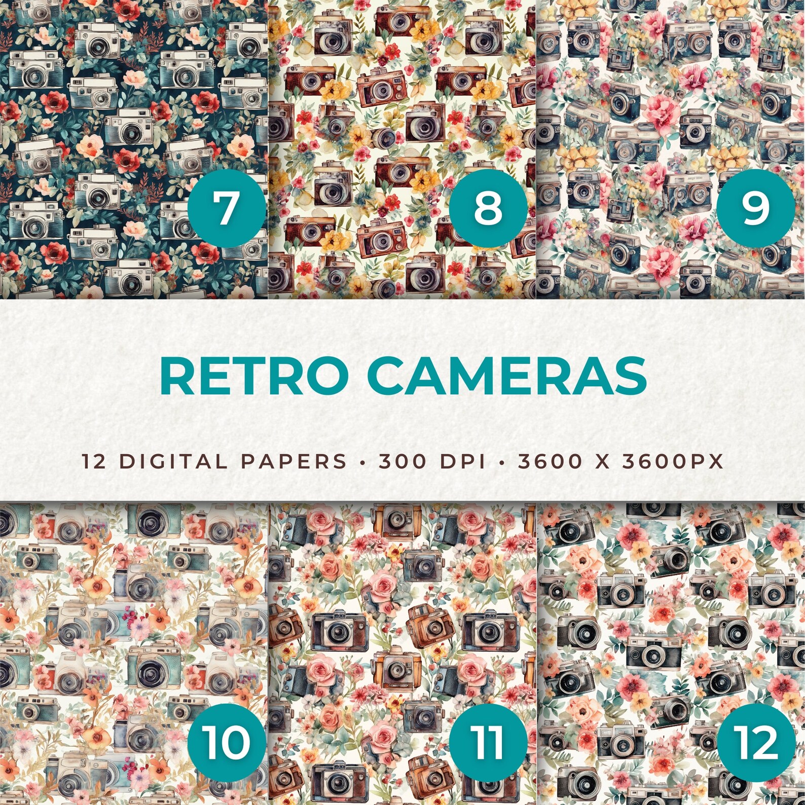 Retro Cameras Digital Paper Pack Vintage Camera Pattern for ...