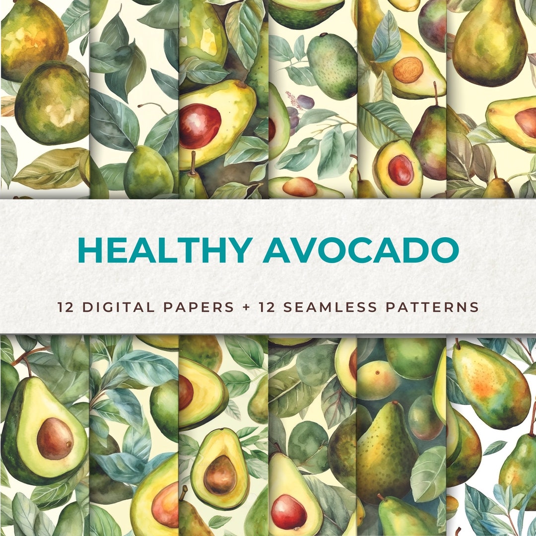 Avocado Digital Papers - 12 Printable Scrapbook Pages, Cute Avocado ...