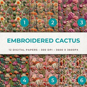 Embroidered Desert Cactus Digital Papers - 12 Southwestern Seamless ...
