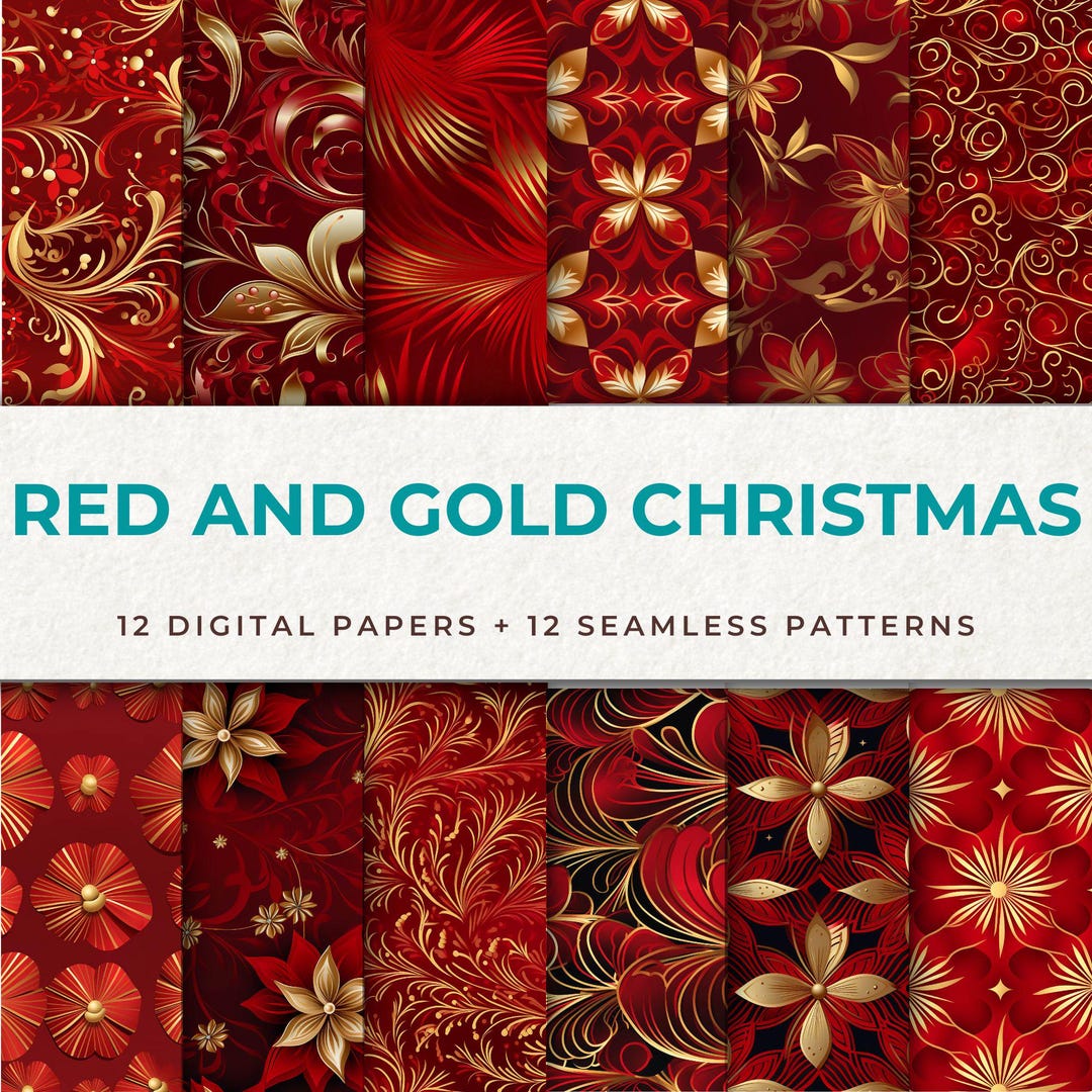 Red and Gold Christmas Backgrounds - 12 Festive Digital Papers for ...