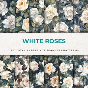 White Roses Digital Paper Pack - Set of 24 High-quality JPEG Files ...