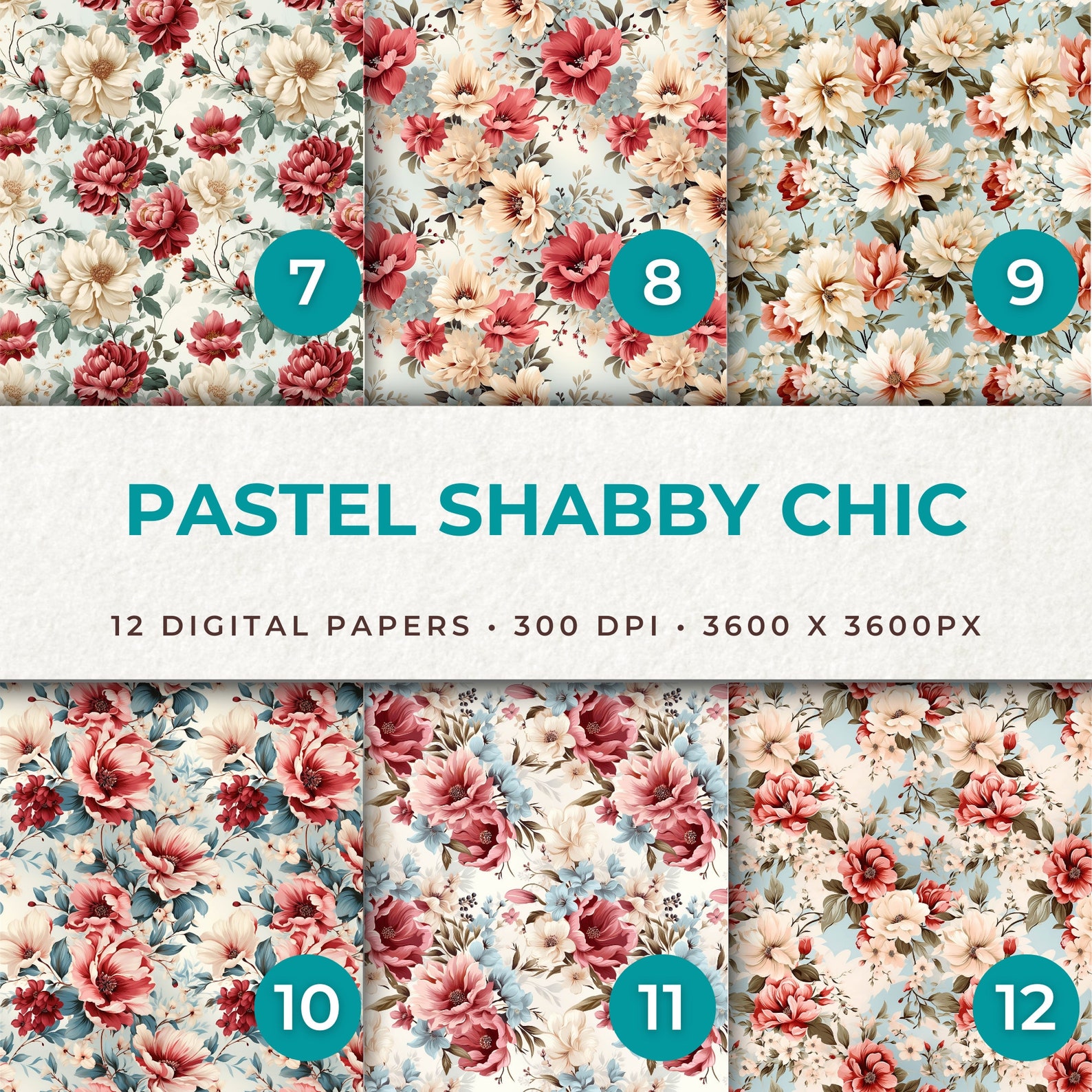 Pastel Shabby Chic Flowers Digital Papers - Vintage Floral Patterns for ...