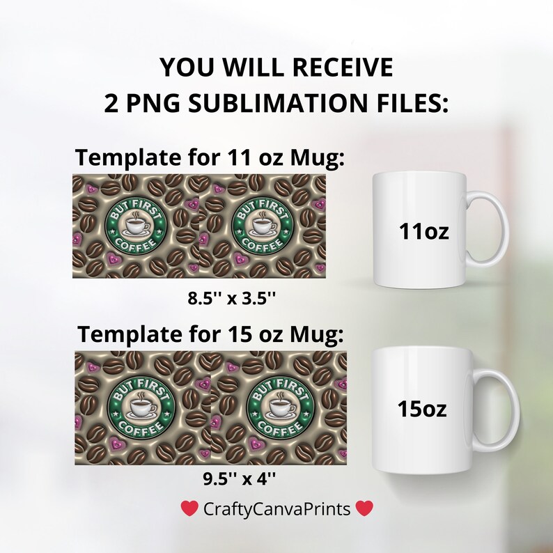 3D Coffee Beans Mug Wrap - but First Coffee Decor - Digital Sublimation ...