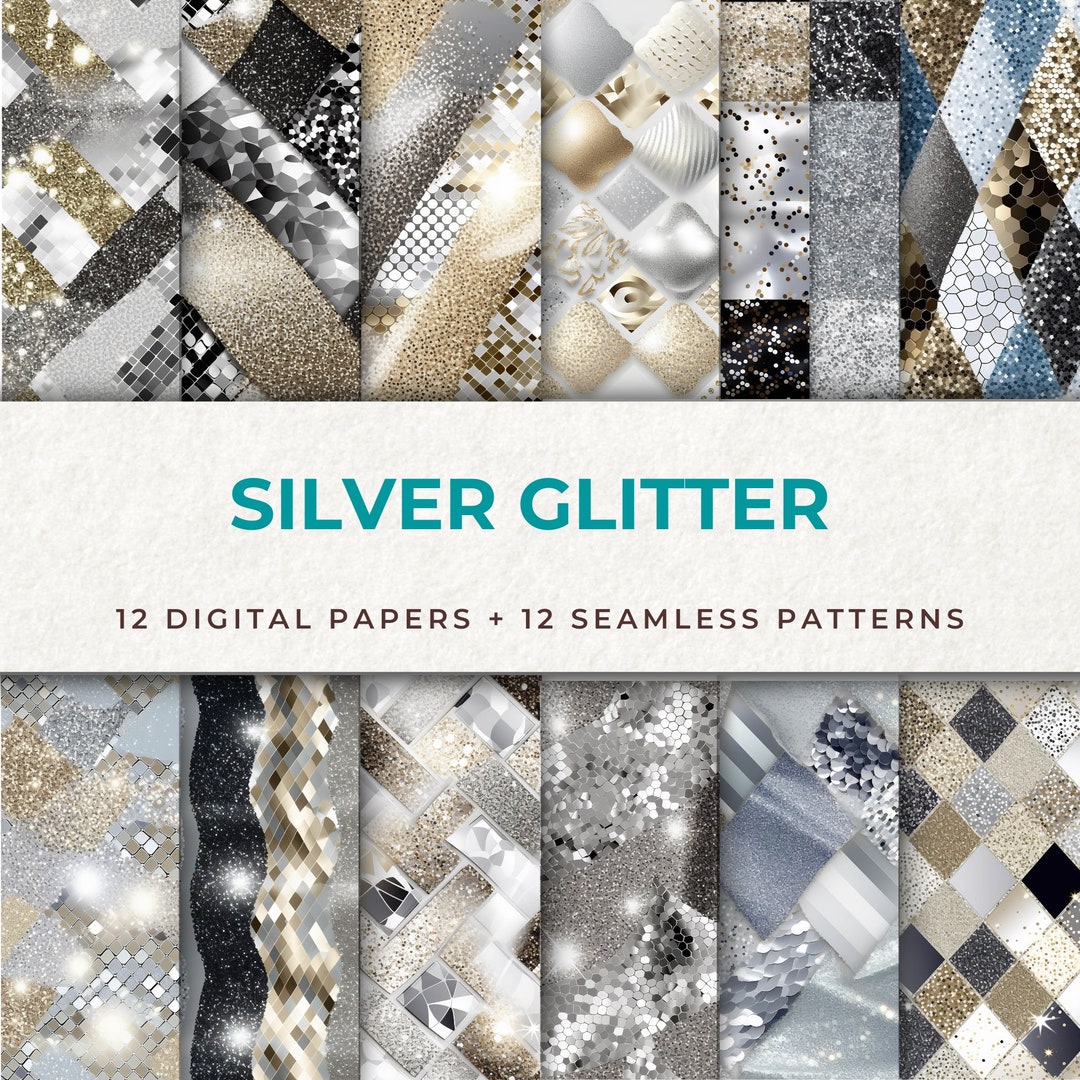 Silver Glitter Background Digital Papers - 12 Sparkling Seamless ...