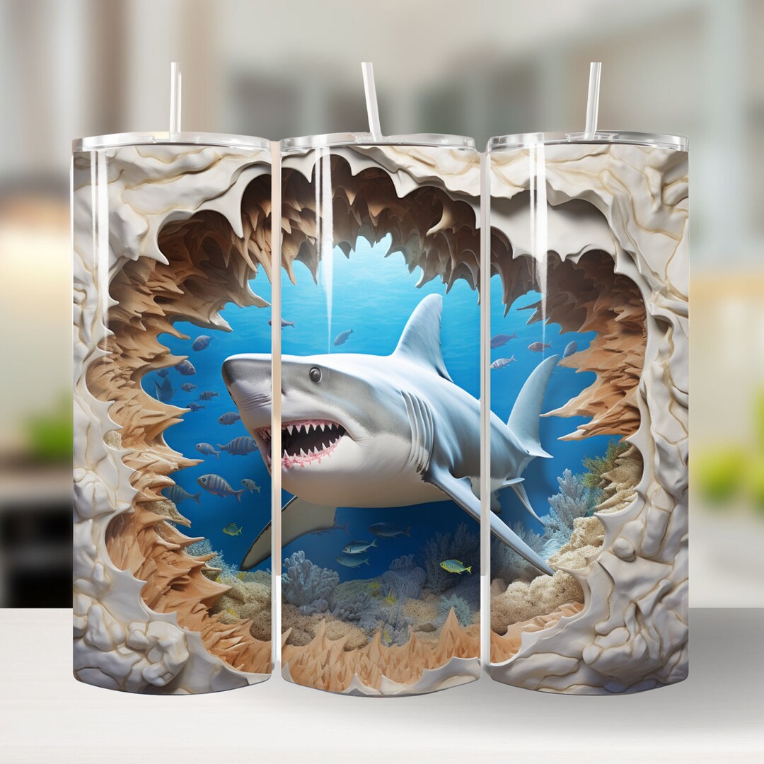 3D Blue Shark Tumbler Wrap Png | Ocean Skinny Tumbler Sublimation ...
