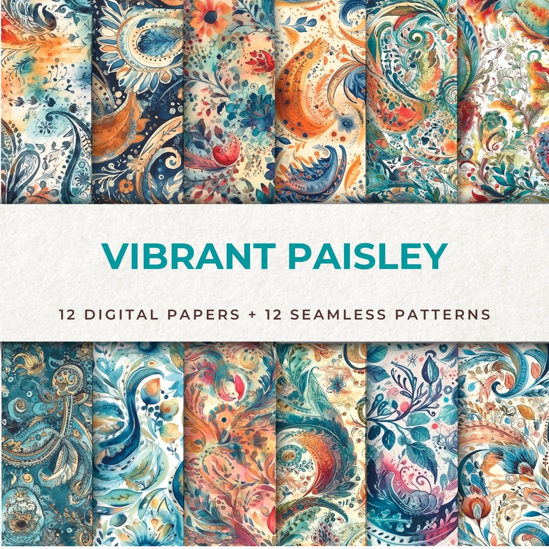 Colorful Watercolor Paisley Digital Papers - Perfect for Vibrant Crafts ...