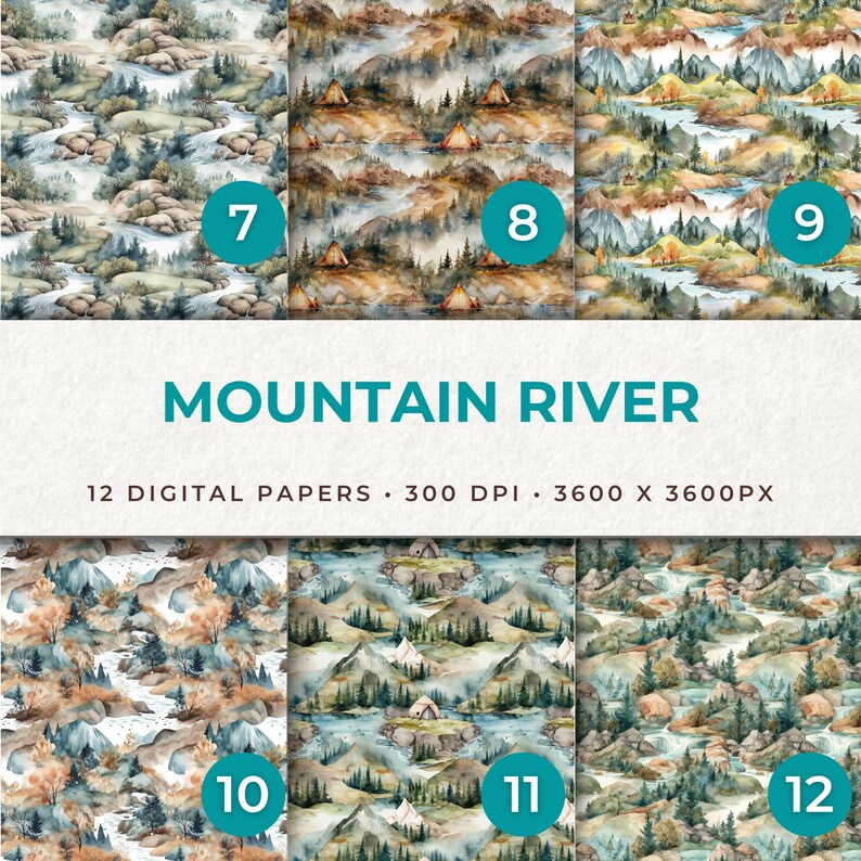 Mountain River Digital Paper Pack - Set of 24 High-quality JPEG Files ...