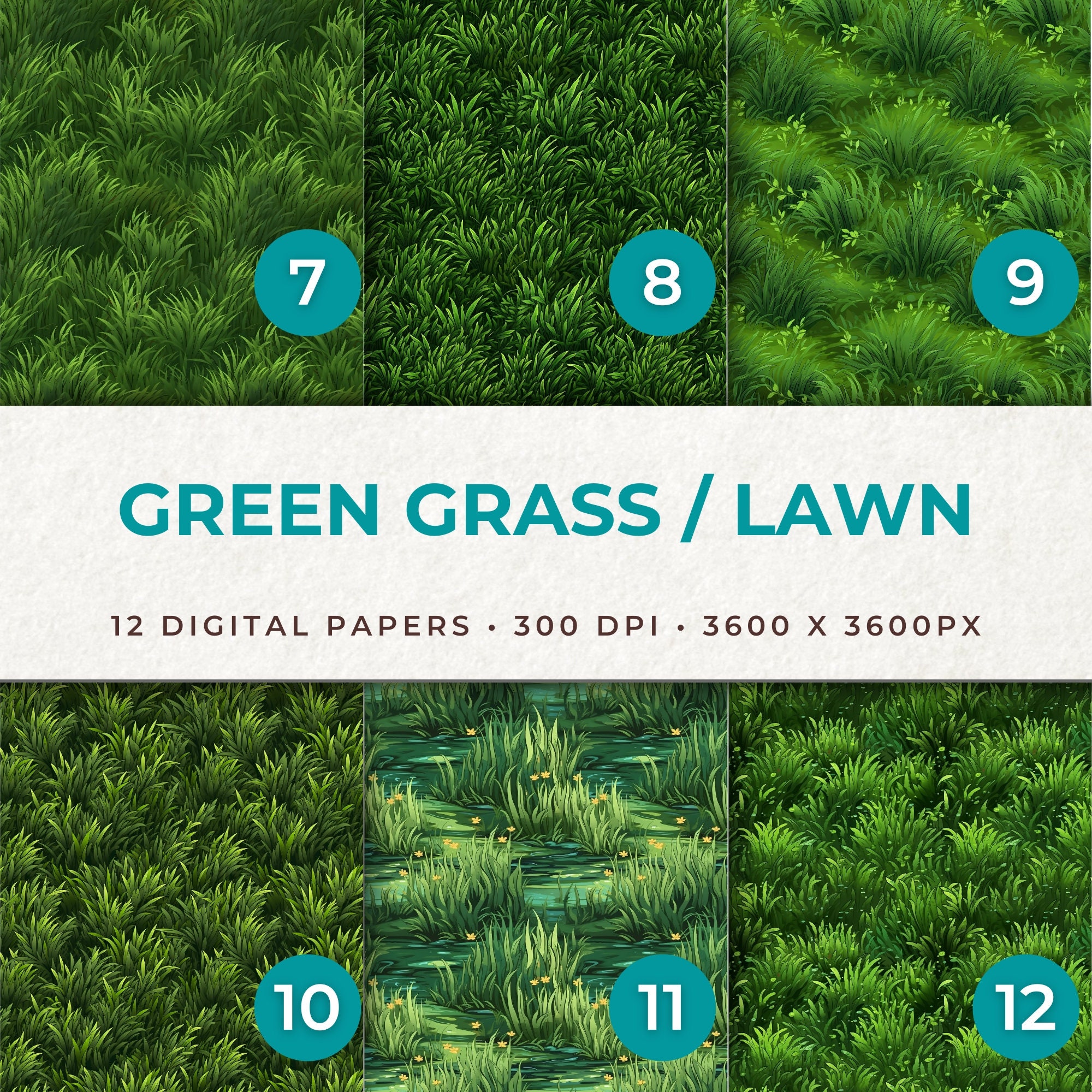 Green Grass Lawn Seamless Digital Paper 12''x12'' Summer Lawn Seamless ...