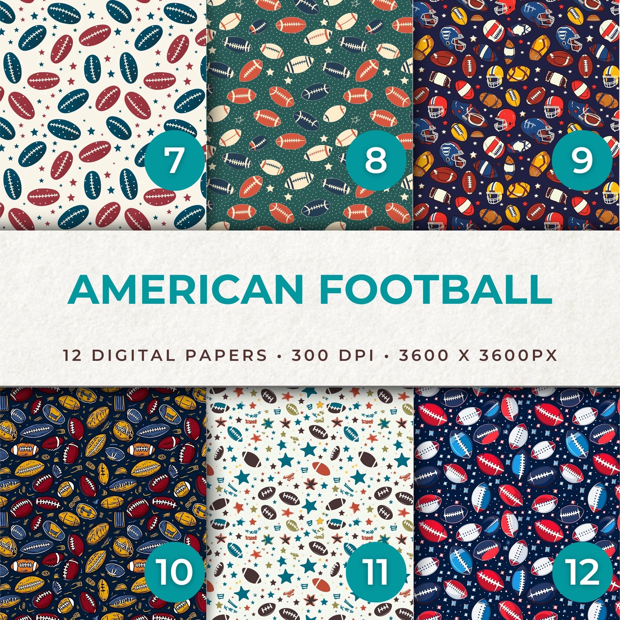 American Football and Stars Digital Papers - Sporty Seamless Patterns ...