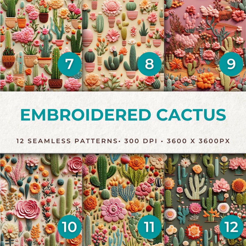 Embroidered Desert Cactus Digital Papers - 12 Southwestern Seamless ...
