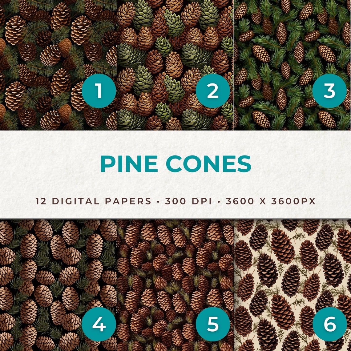 Traditional Pine Cones Digital Papers - Rustic Seamless Patterns for ...