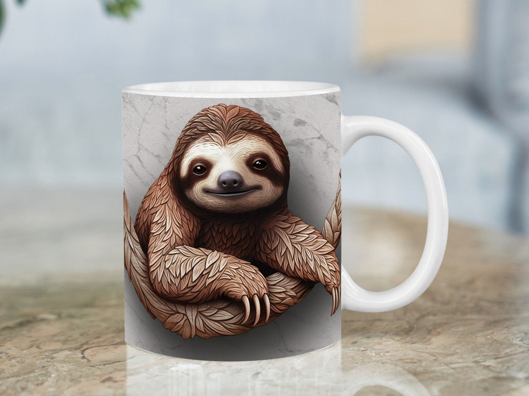 Smiling Sloth Joy 3D Inflated Mug Wrap - Digital Sublimation Template ...