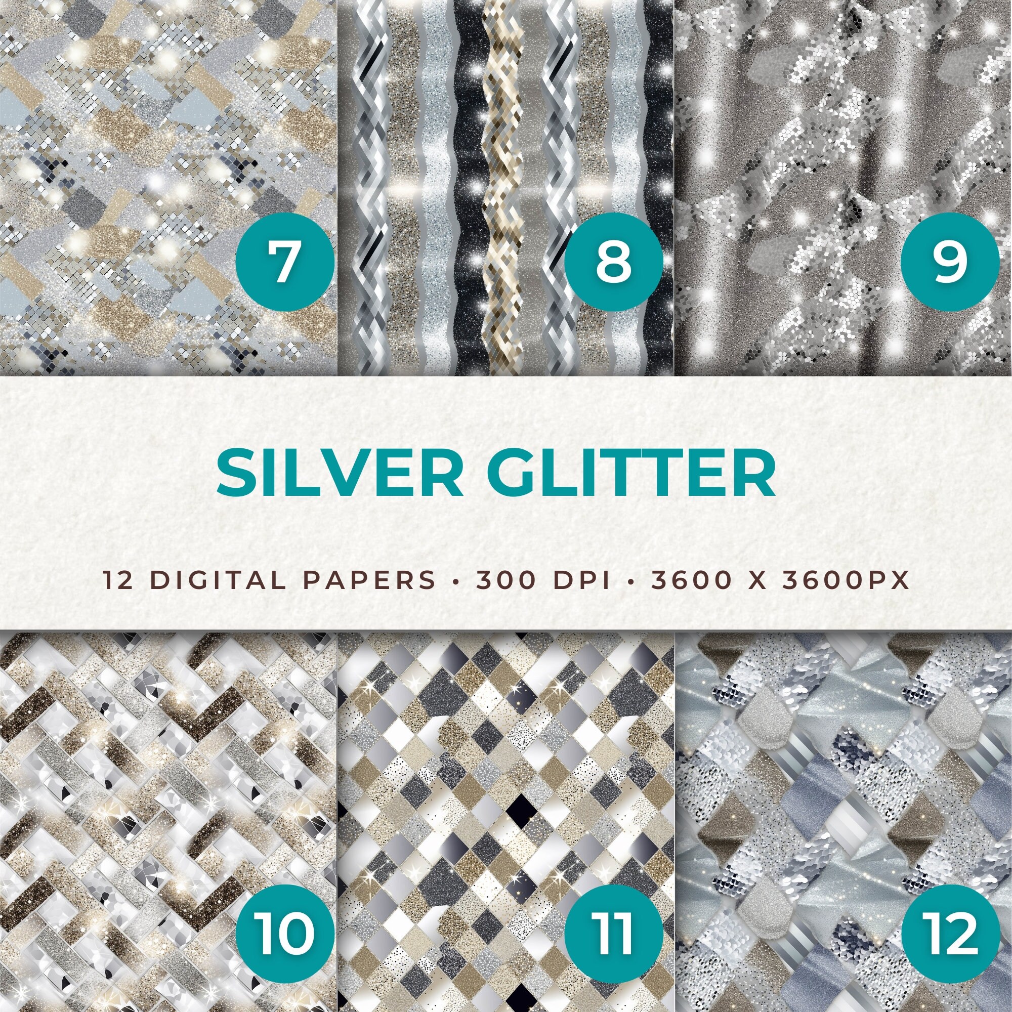 Silver Glitter Background Digital Papers - 12 Sparkling Seamless ...