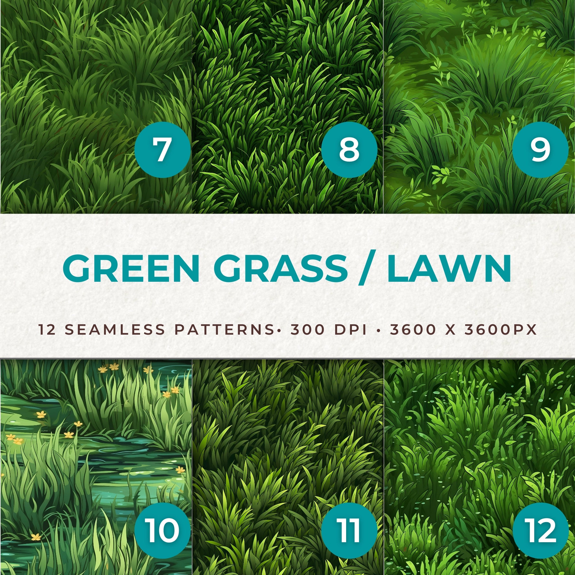 Green Grass Lawn Seamless Digital Paper 12''x12'' Summer Lawn Seamless Pattern Grass Texture ...