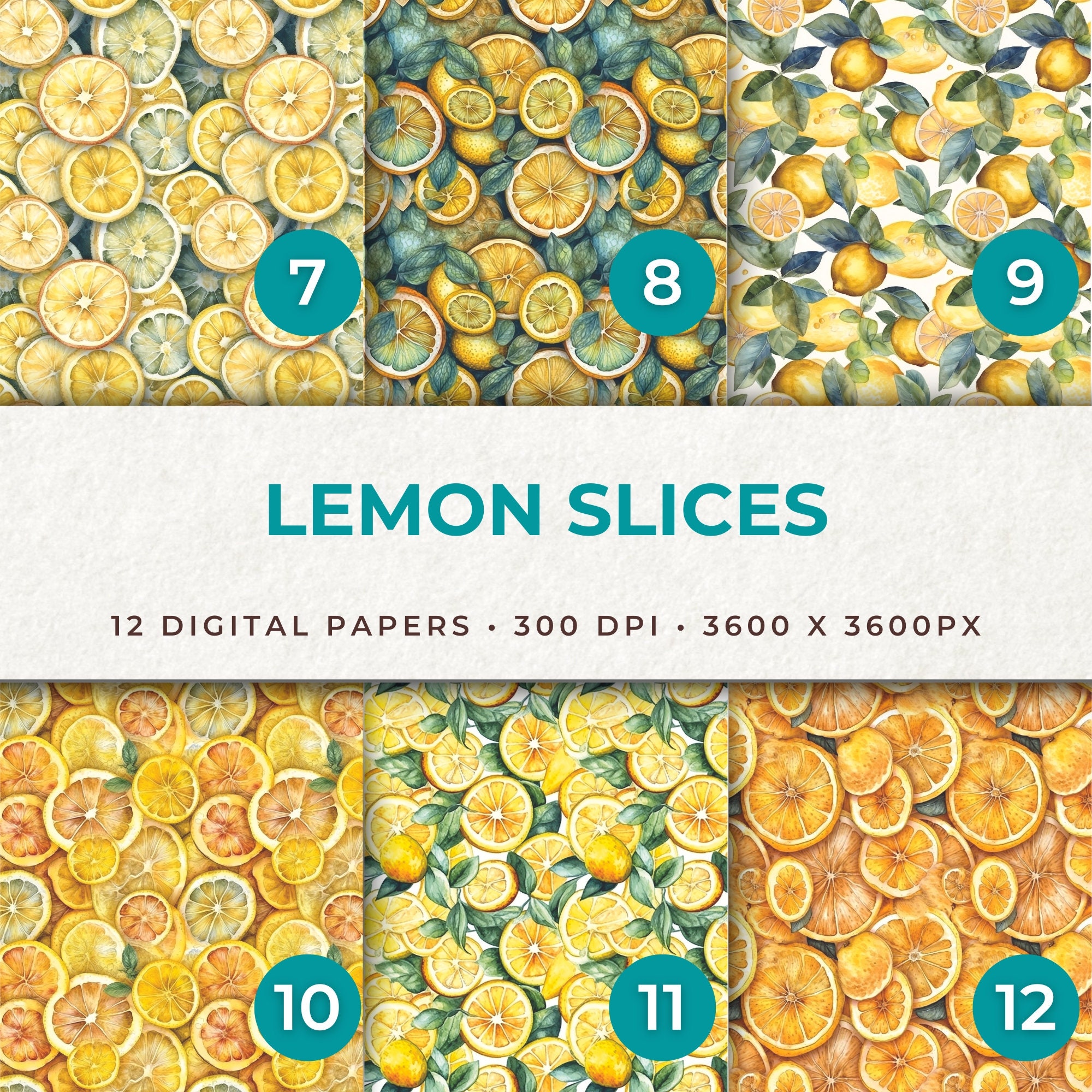 Brighten up Your Designs With Lemon Slices Digital Papers Set of 12 ...