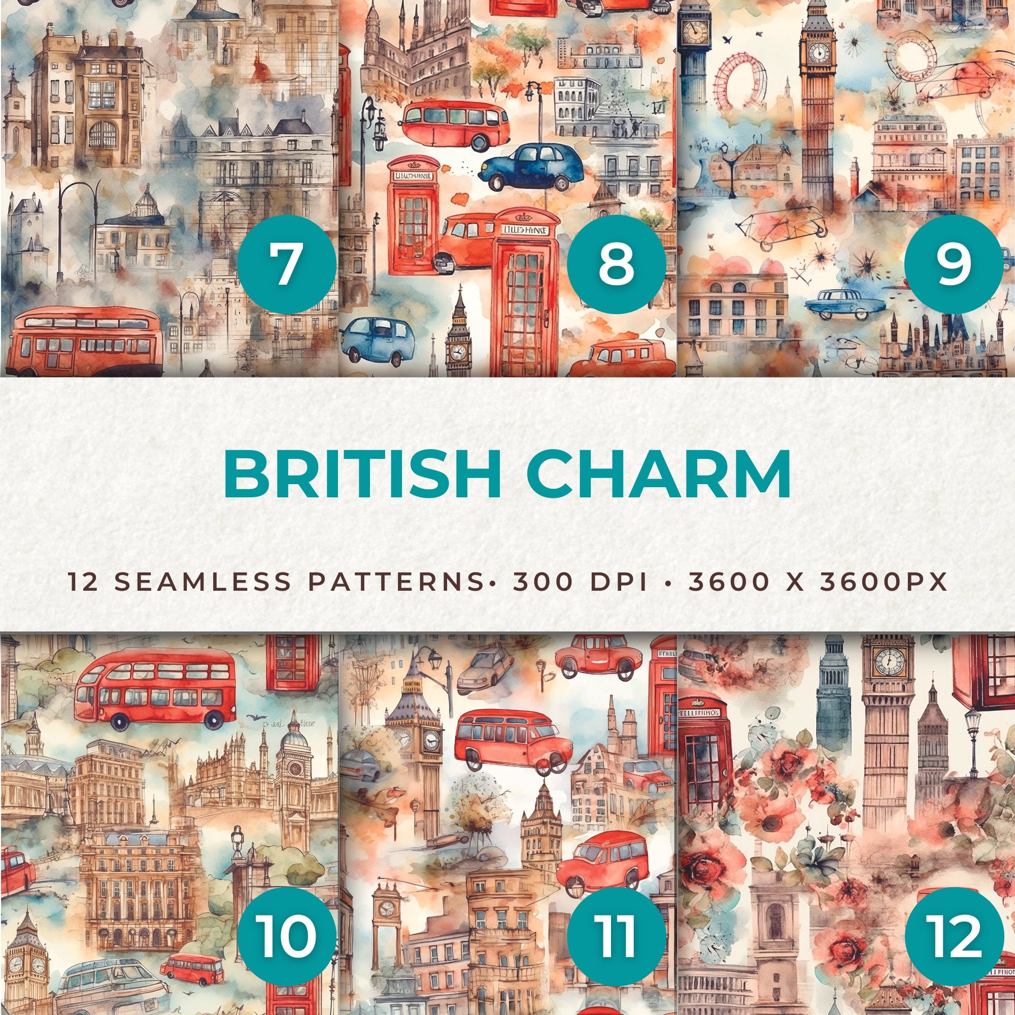 London Calling: 12 Digital Papers With Seamless Patterns of Iconic ...