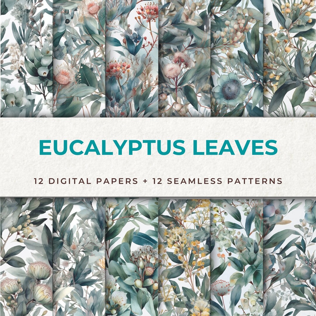 Eucalyptus Leaves Digital Papers for Invitations and Crafts, Eucalyptus ...