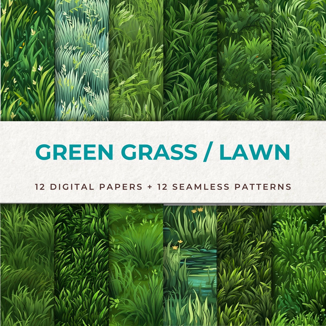 Green Grass Lawn Seamless Digital Paper 12''x12'' | Summer Lawn ...