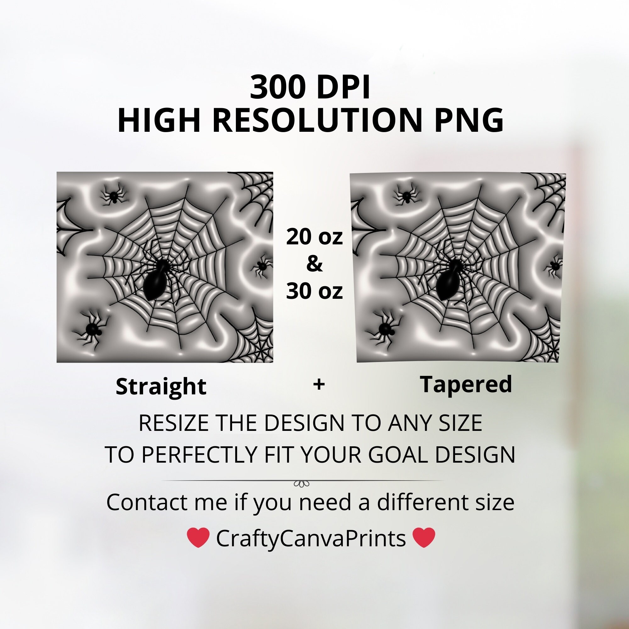 3D Cobweb and Spider Puff Bubble Inflated 20 Oz, 30 Oz Straight and ...