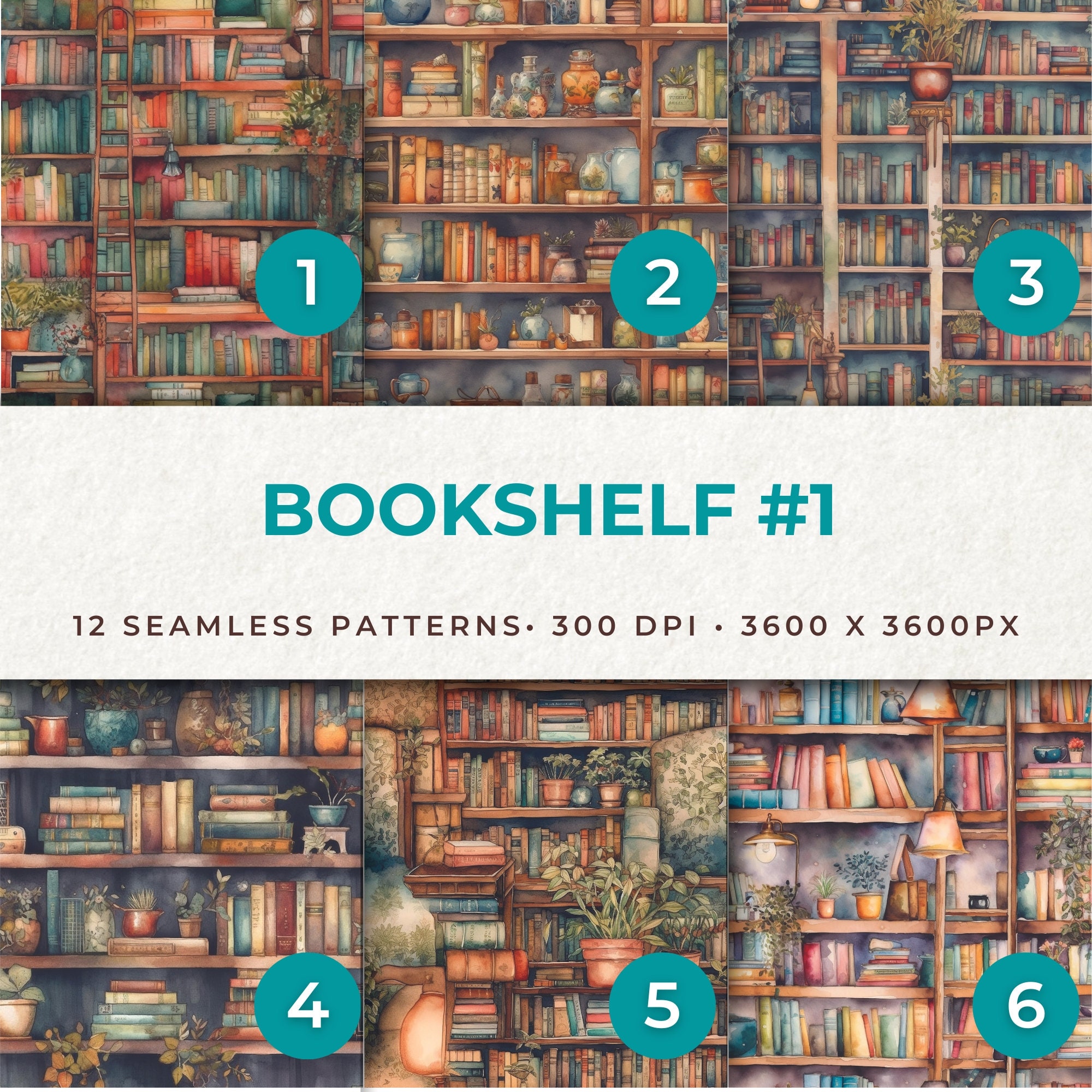 Bookshelf Digital Paper Pack - Set of 24 High-quality JPEG Files ...