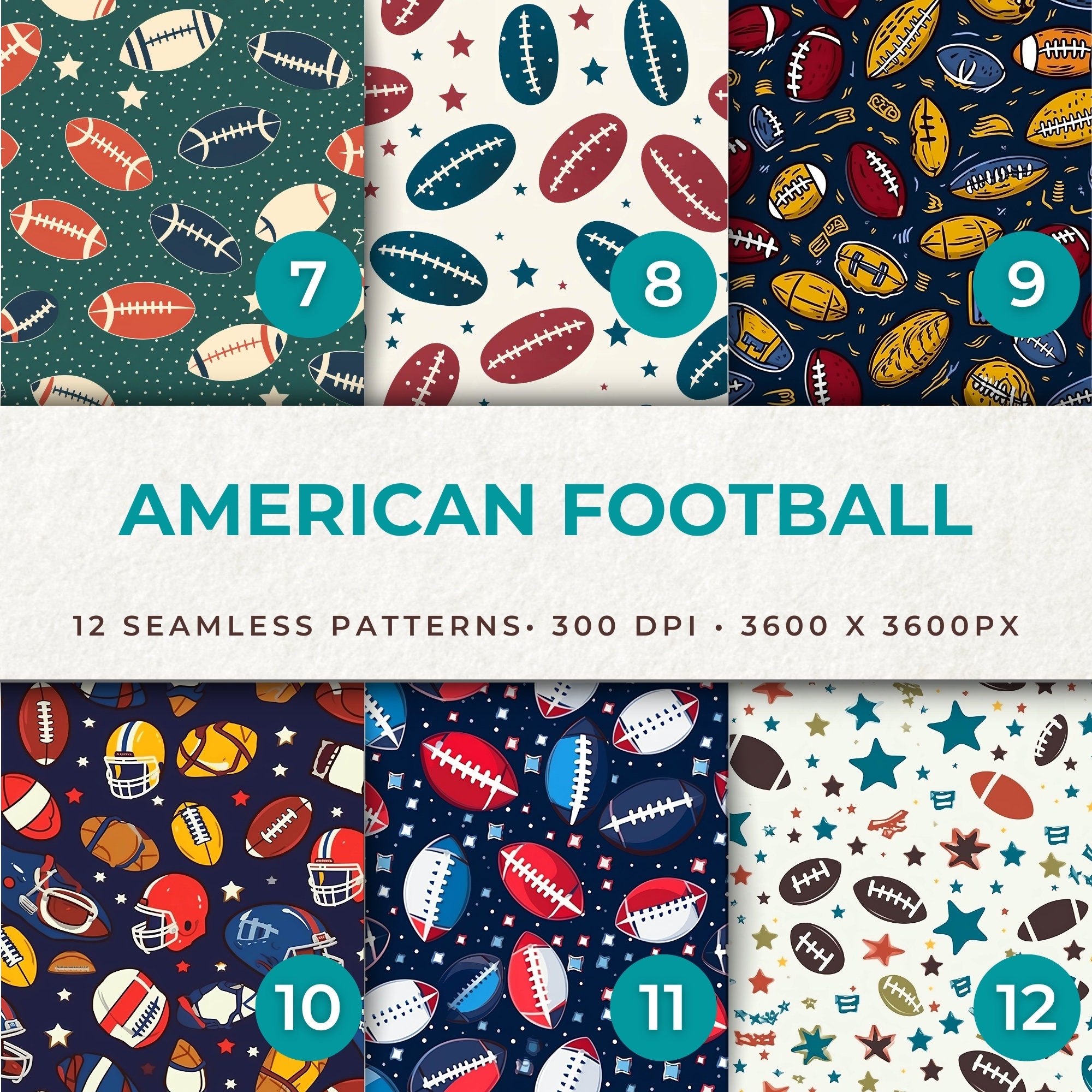 American Football and Stars Digital Papers - Sporty Seamless Patterns ...