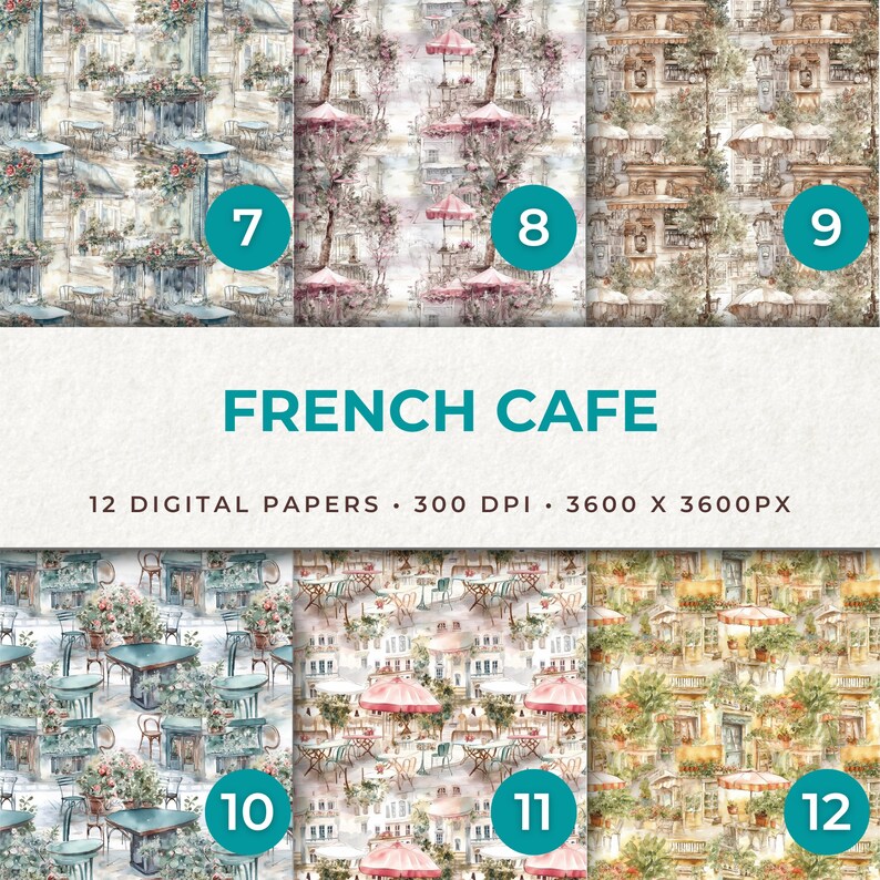 French Cafe Digital Papers - 12 Seamless Patterns for Crafting and ...