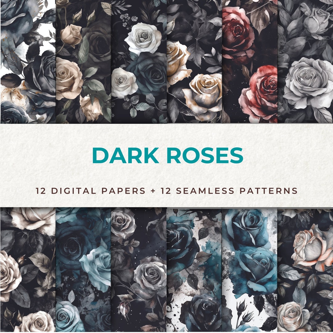 Dark Black Roses Digital Paper Pack - Set of 24 High-quality JPEG Files ...