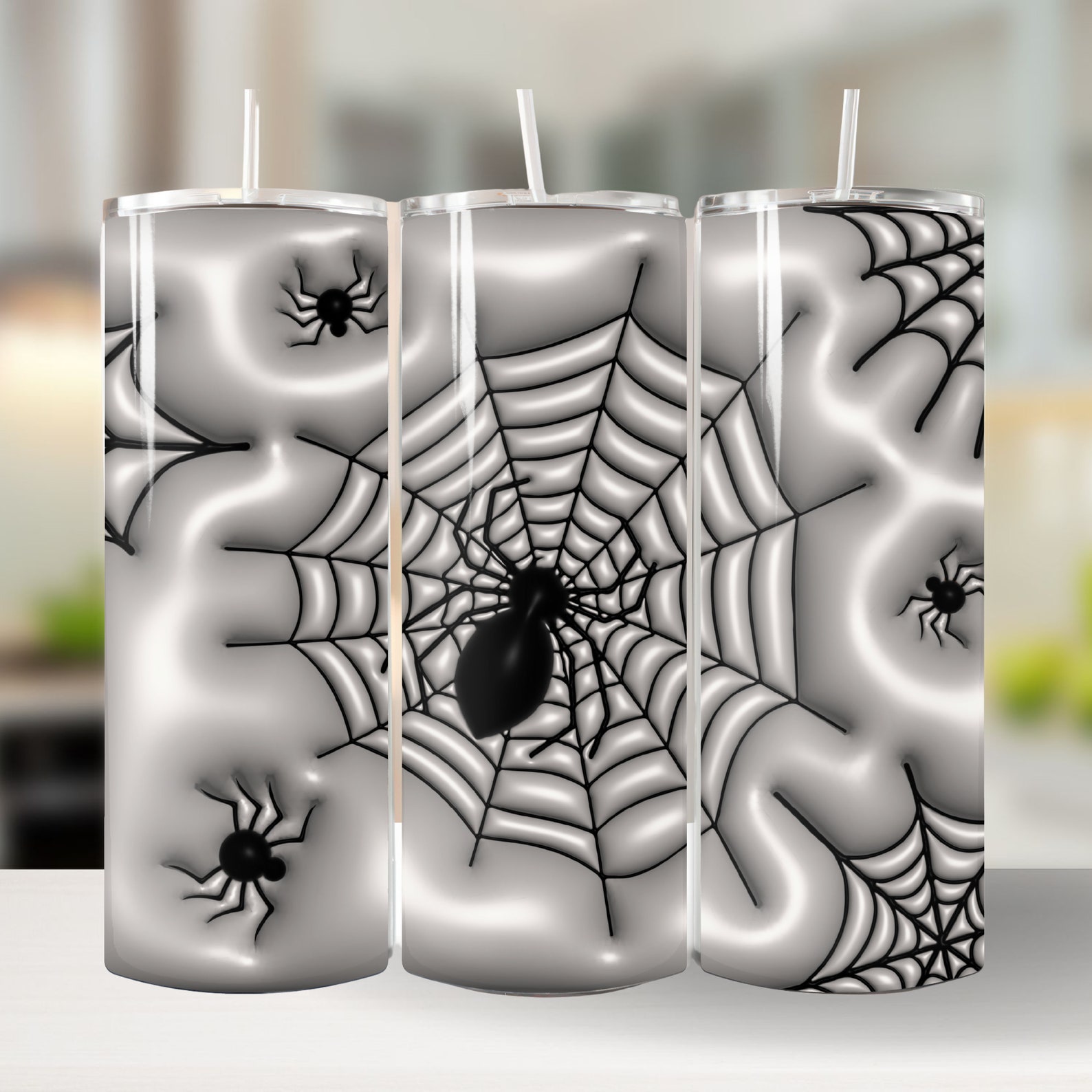 3D Cobweb and Spider Puff Bubble Inflated 20 Oz, 30 Oz Straight and ...