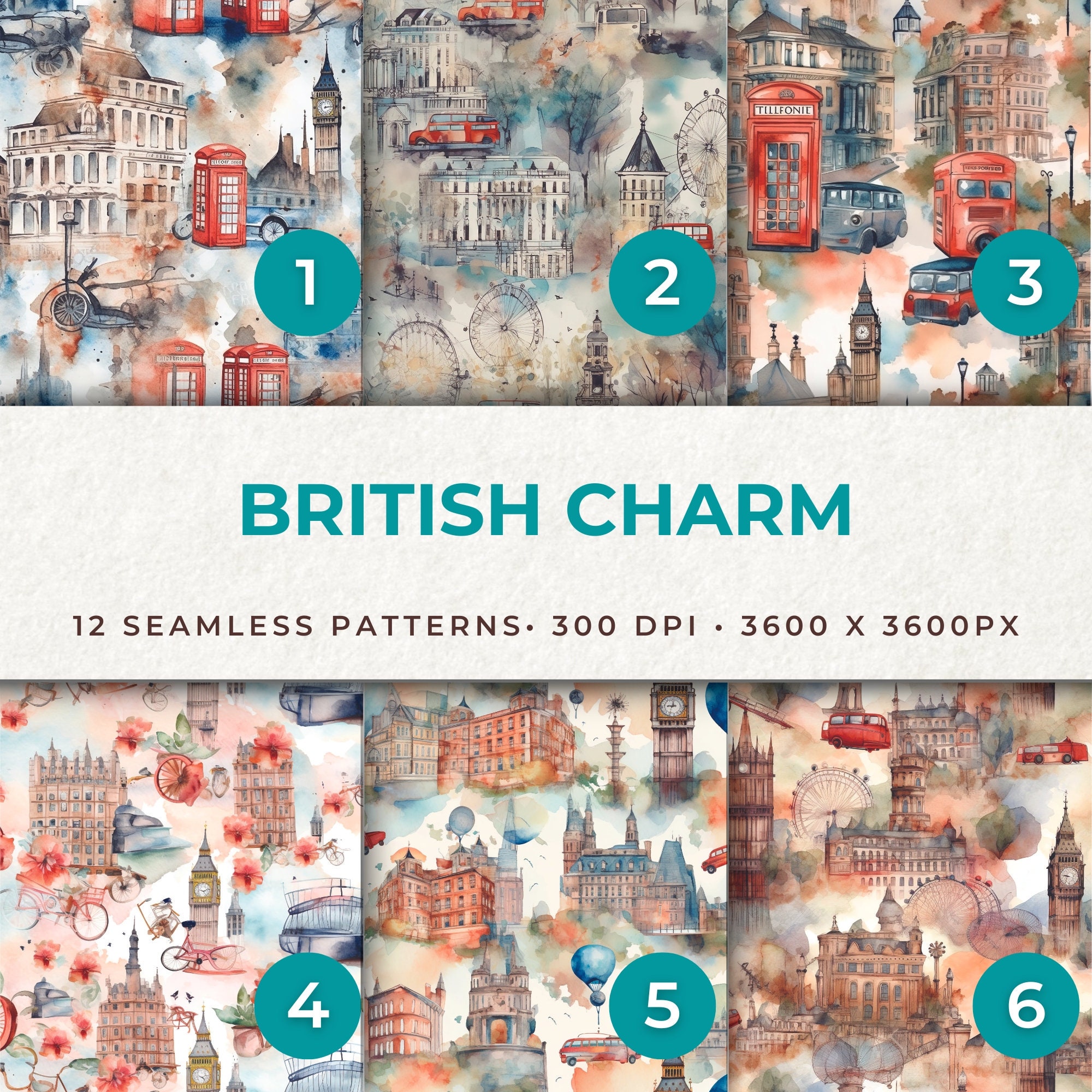 London Calling: 12 Digital Papers With Seamless Patterns of Iconic ...