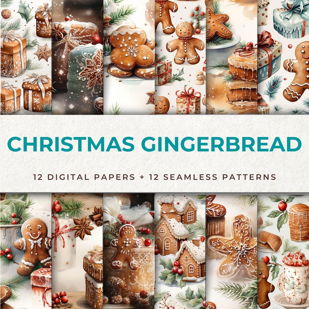 Christmas Gingerbread Digital Papers - Festive Holiday Patterns With ...