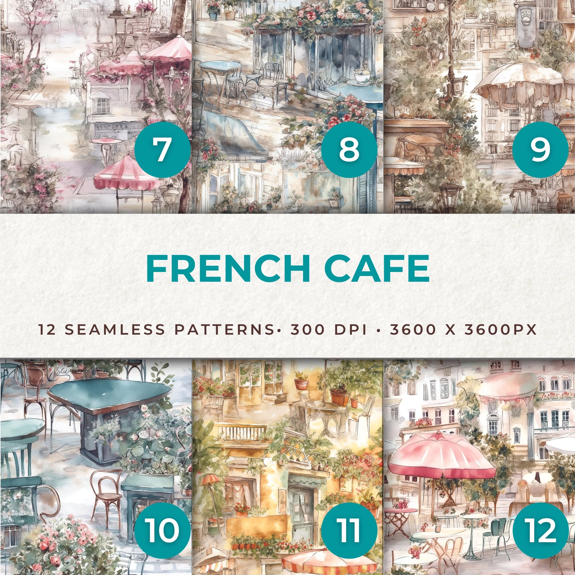 French Cafe Digital Papers - 12 Seamless Patterns for Crafting and ...