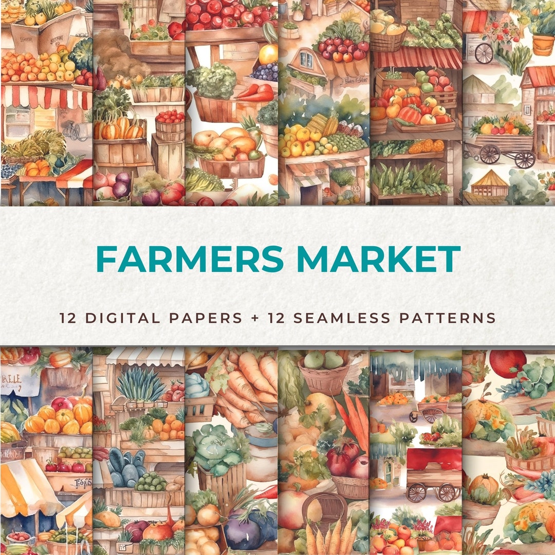 Farmers Market Delight: 12 Digital Papers With Vibrant Produce Patterns ...