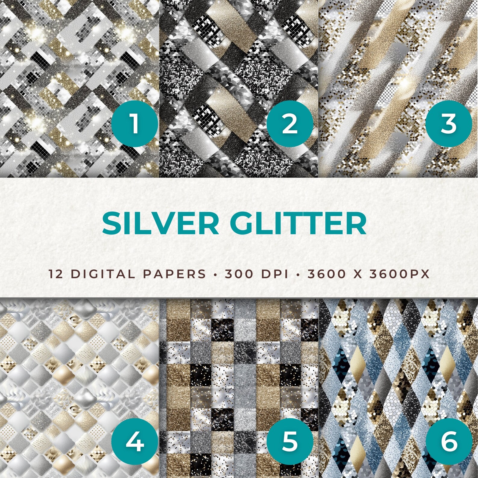 Silver Glitter Background Digital Papers - 12 Sparkling Seamless ...