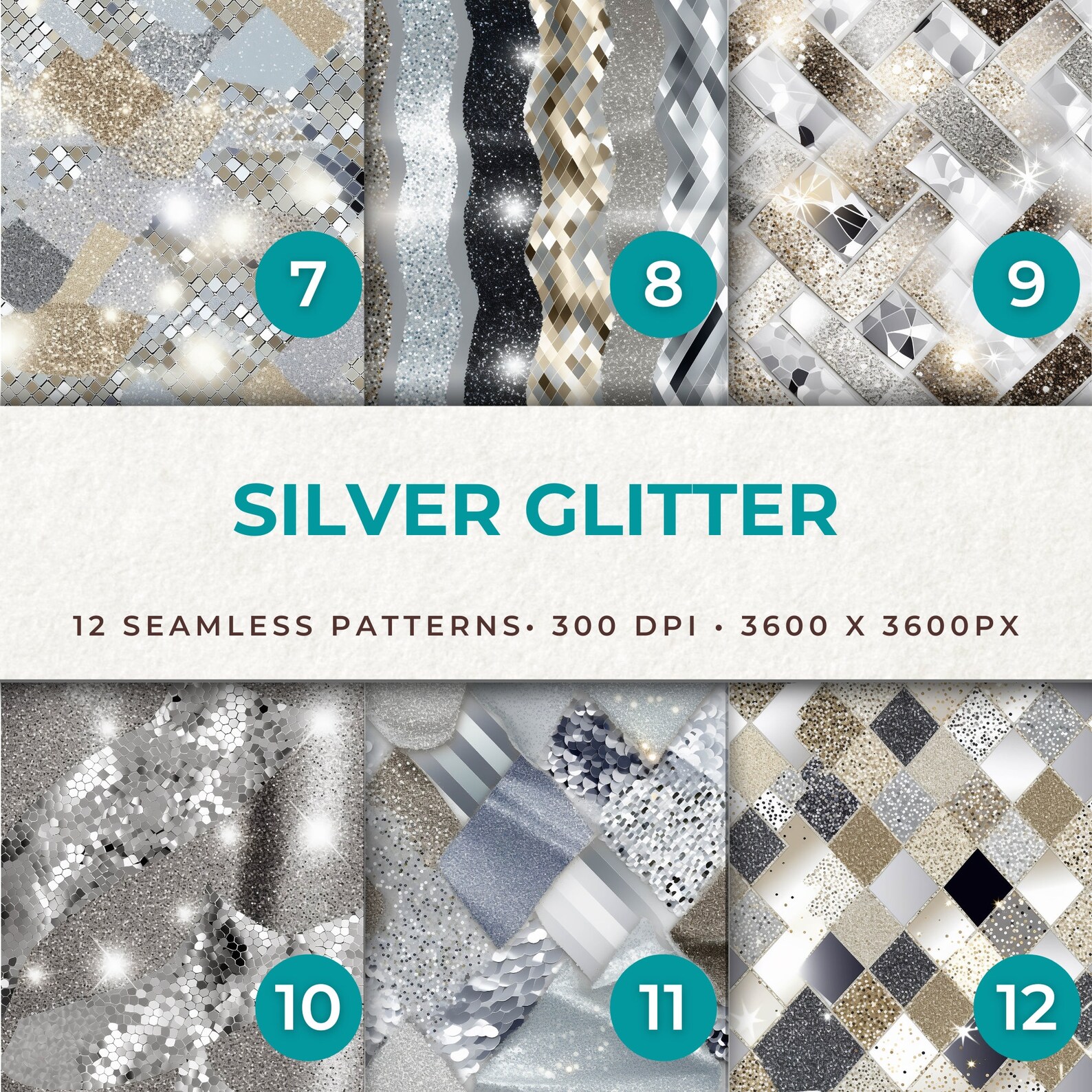Silver Glitter Background Digital Papers - 12 Sparkling Seamless ...