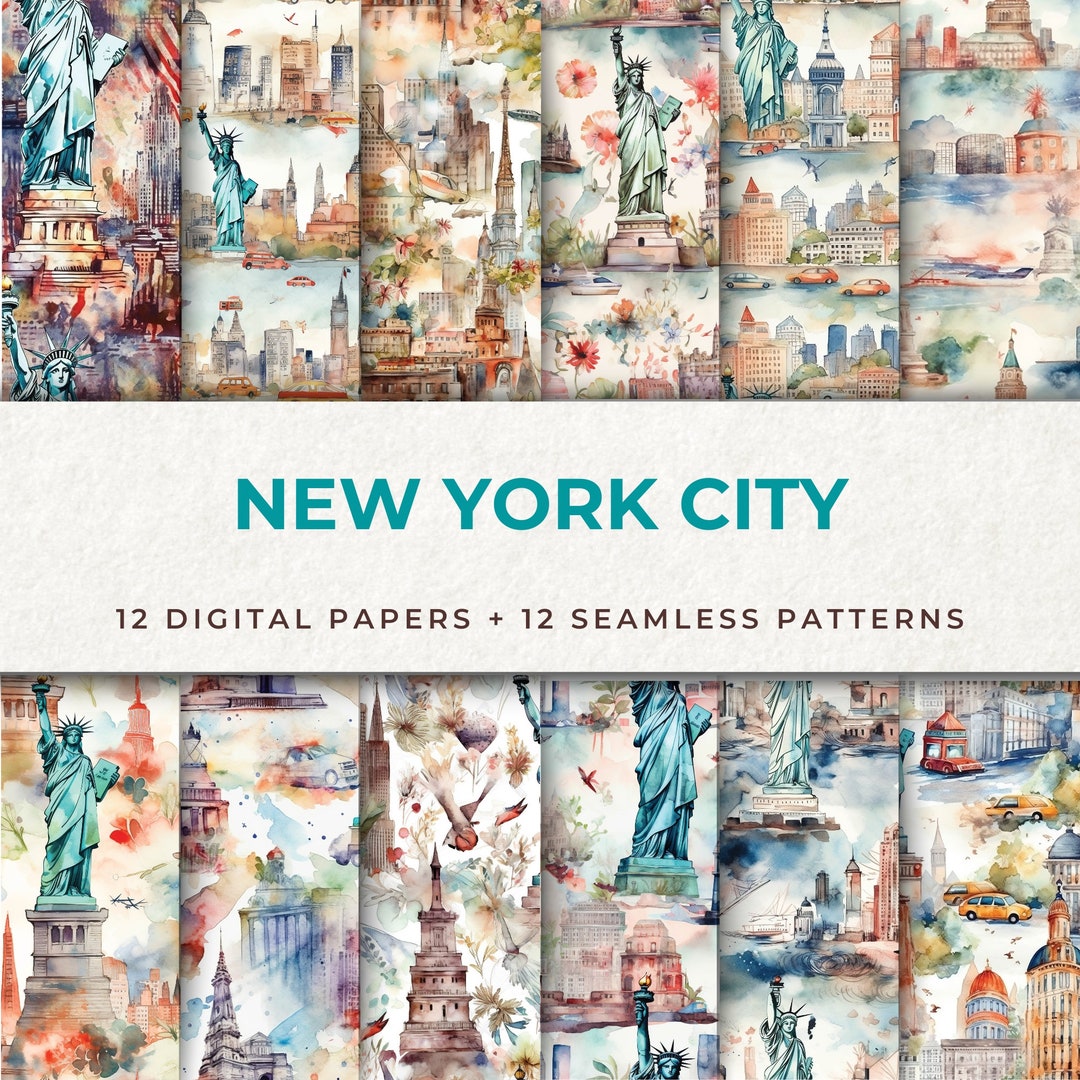 New York Statue of Liberty Digital Papers - Set of 12 Seamless Patterns ...