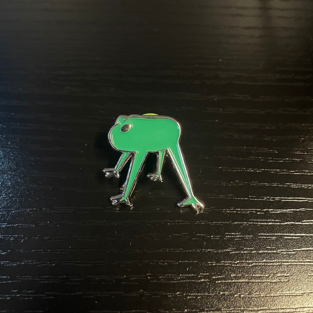Long Leg Frog Soft Enamel Pin 1"x1" Silver Border Green Rubber Backing ...