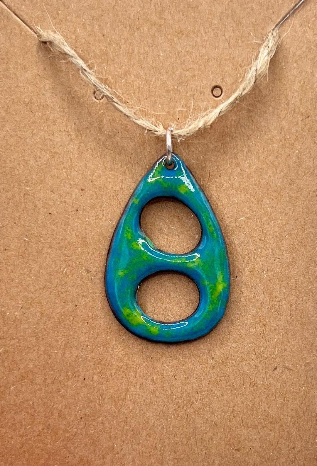 Bright Blue & Lime Green Abstract Teardrop Enameled Pendant - Etsy
