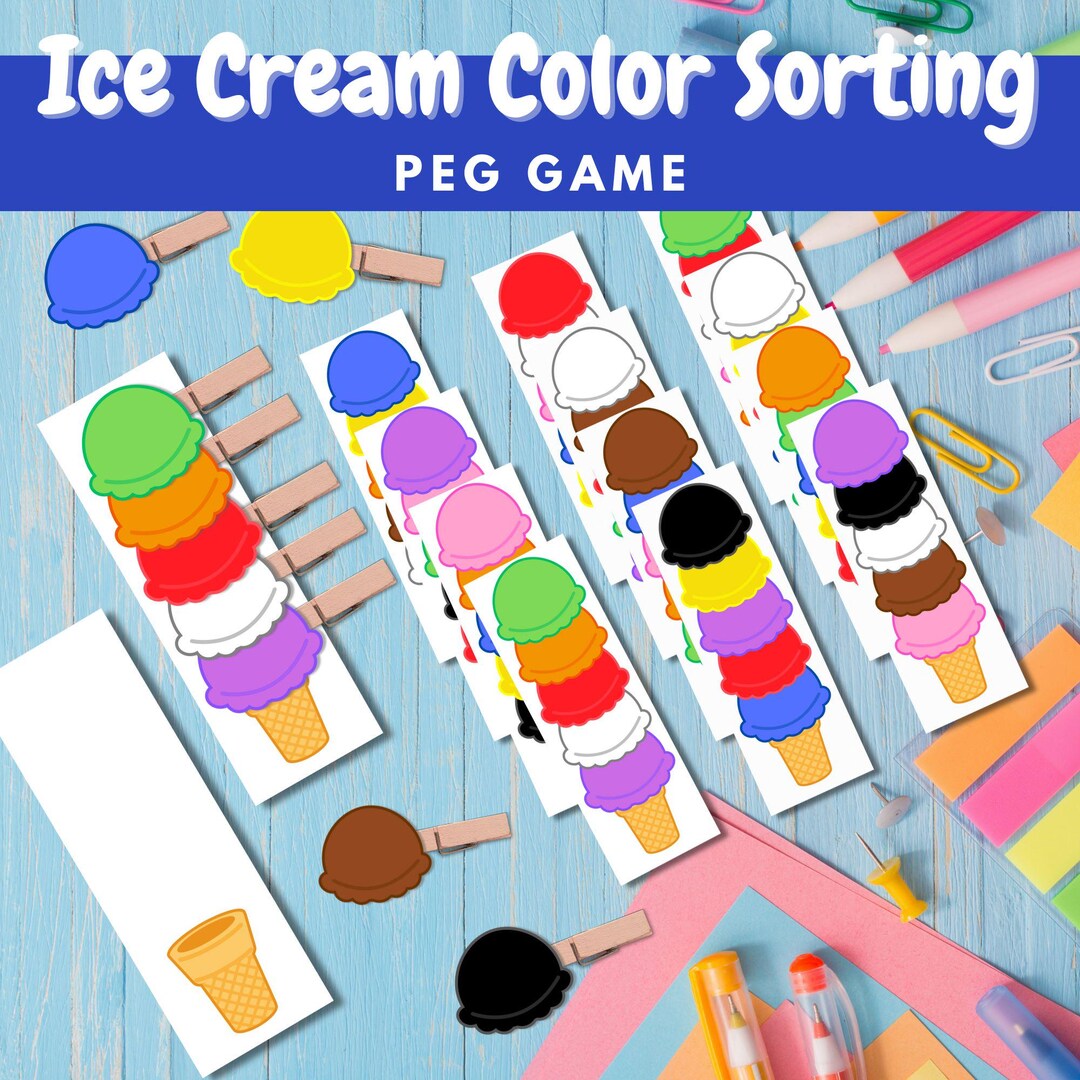 Ice Cream Color Sorting Peg Game | Color Matching & Sorting Activity ...
