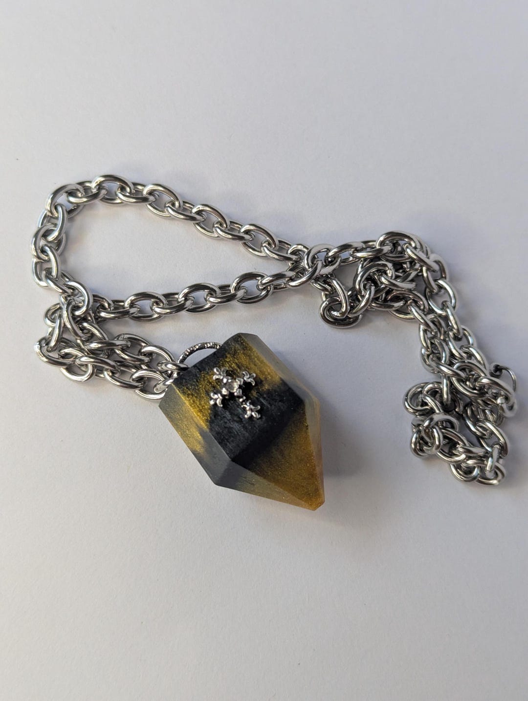 Black & Gold Cross Crystal Necklace Handmade Gothic Pendant Metalhead ...