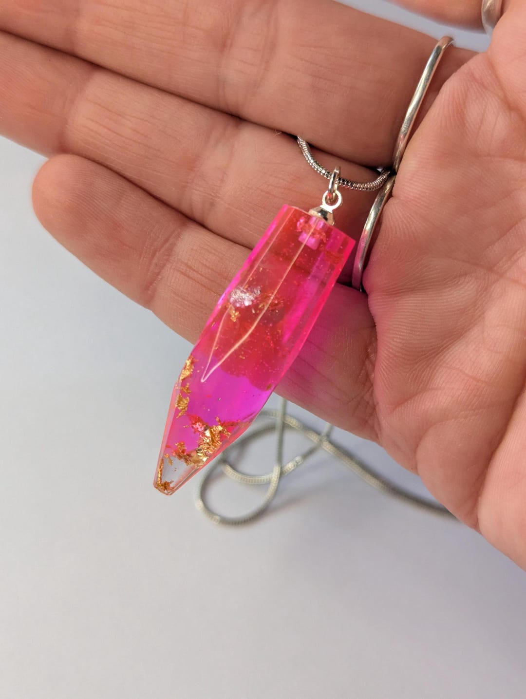 Pink Fleck Resin Crystal Necklace Handmade Gothic Pendant Metalhead ...