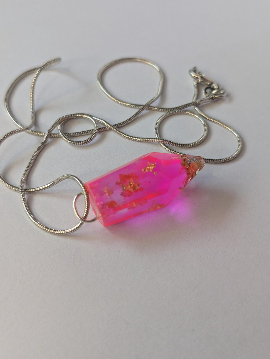 Pink Glitter Resin Crystal Necklace Handmade Gothic Pendant Metalhead ...