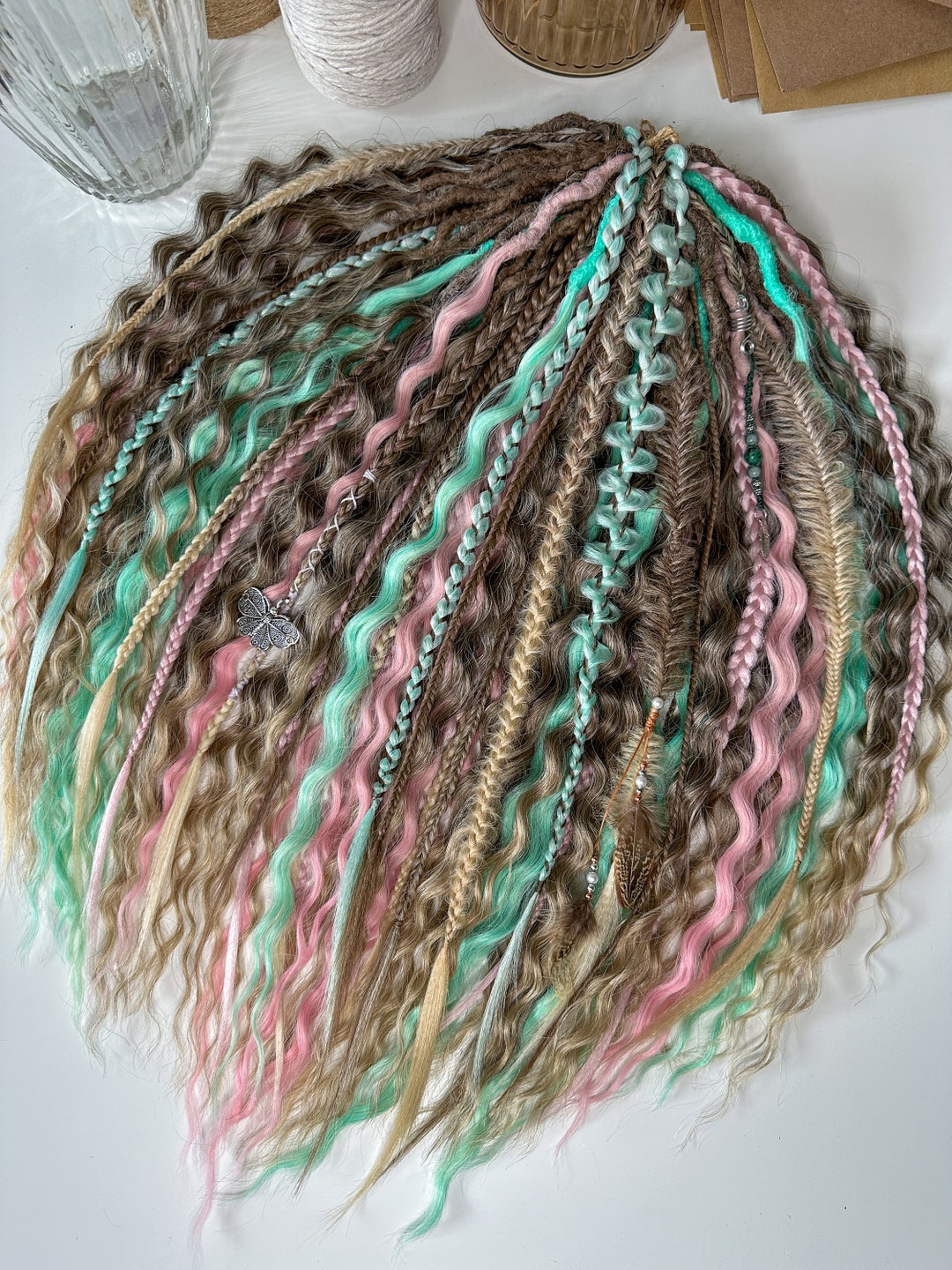 Curly Blonde Dreads With Mix Color Braids Teal Mint Dreadlocks Double ...